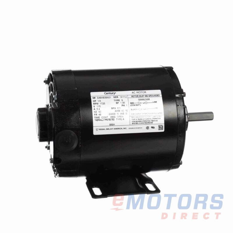 CENTURY 889A 1/3HP 1725 115V 48 Open | eMotors Direct