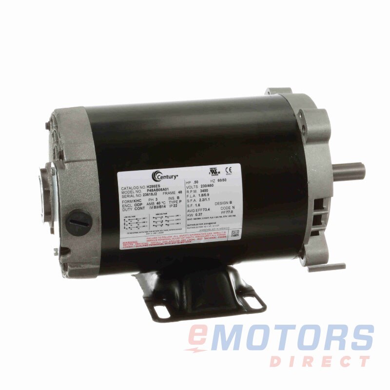 Century H286 1/2HP B56C 200-230V|460V | eMotors Direct